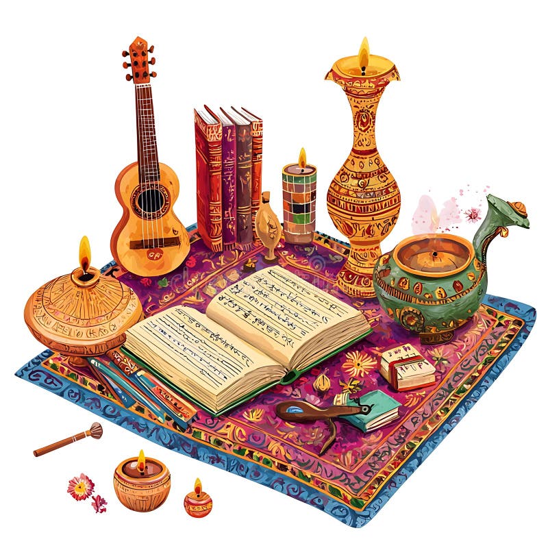 Cultural Objects and Music Create a Peaceful Contemplative Mood Stock ...