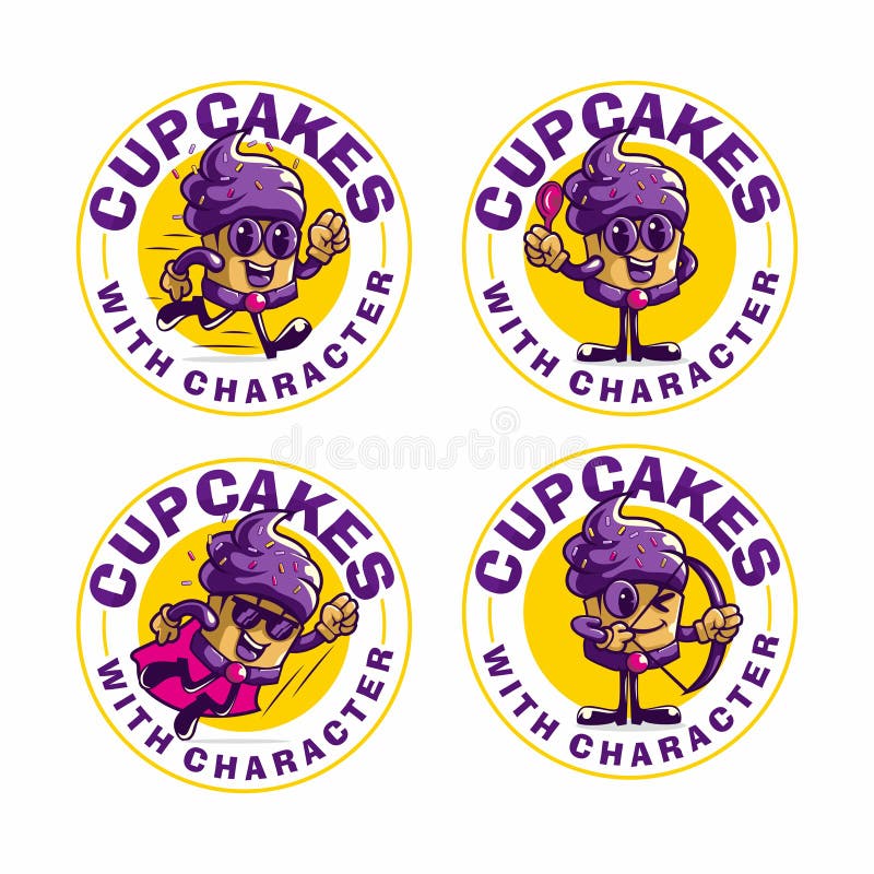 A Collection of Cupcakes with Cute Characters Stock Vector ...