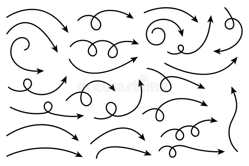 Collection of Curved Arrows. Set Simple Curved Hand Drawn Arrows ...