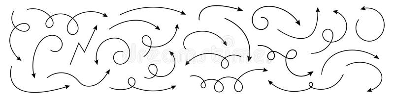 Collection of Curved Arrows. Set Simple Curved Hand Drawn Arrows Stock ...