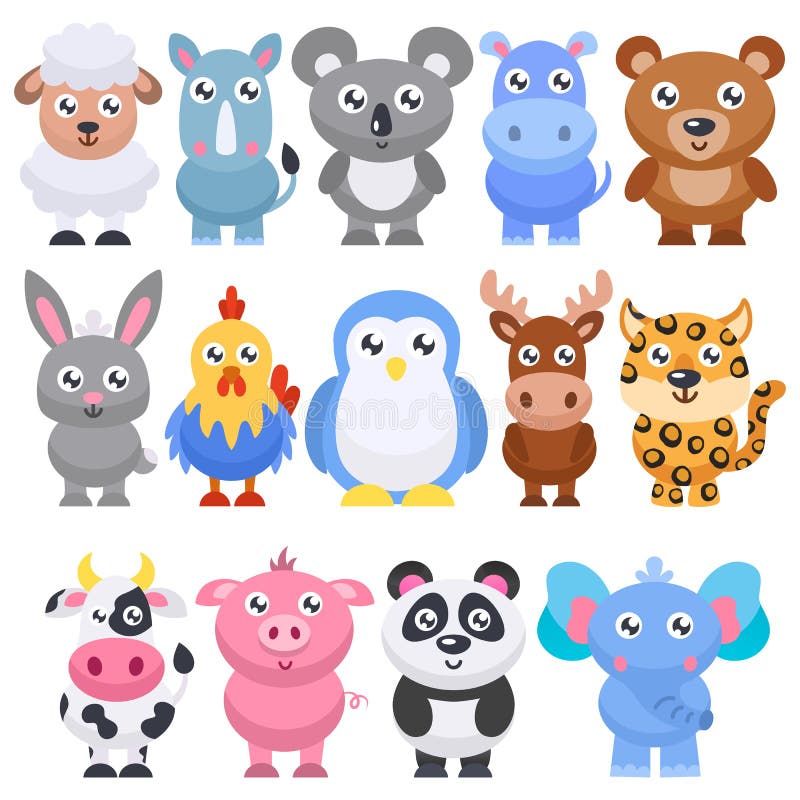 Collection of Cute Cartoon Animals. Vector Flat Illustration Stock ...