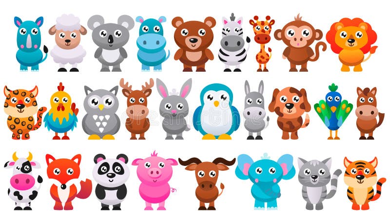 Collection of Cute Cartoon Animals. Vector Illustration Stock ...
