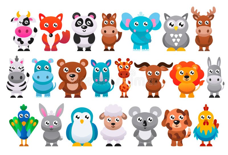 Collection of Cute Cartoon Animals. Vector Illustration Stock ...