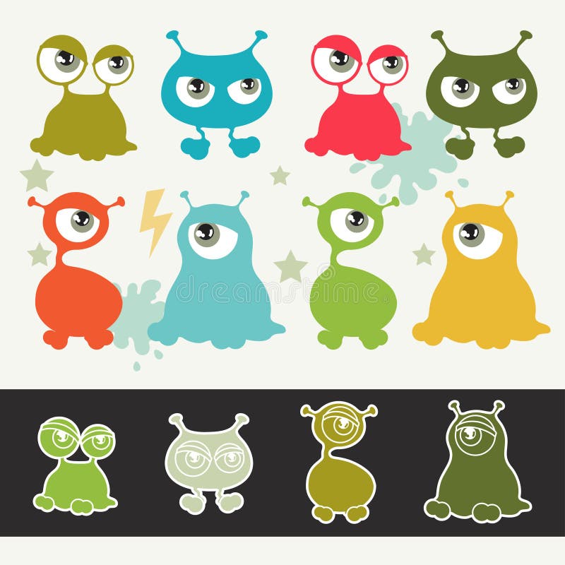 Collection of Cute Cartoon Little Monsters Stock Vector - Illustration ...
