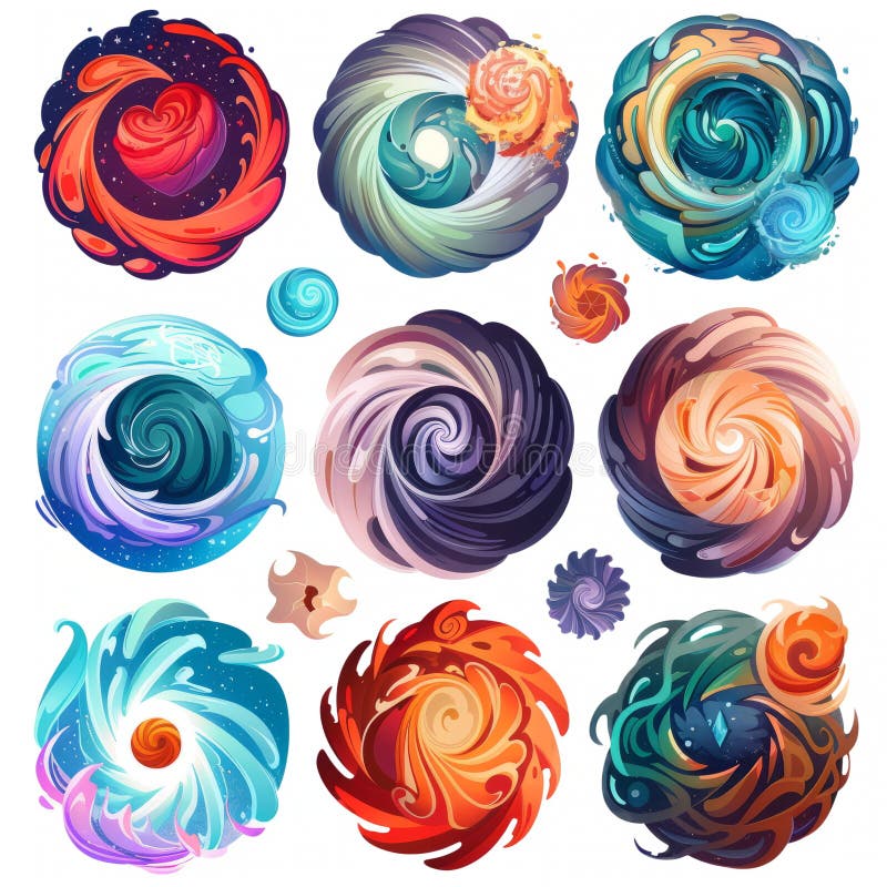 Collection of Cute Cartoon Vortex Illustrations Stock Photo - Image of ...