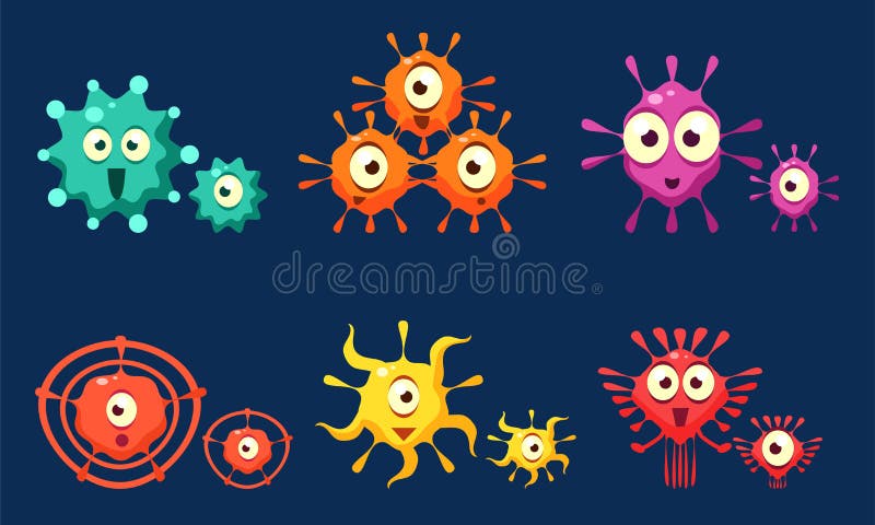 Cute Bacterias. Bacteria Character, Cartoon Germs. Colorful Cell and ...