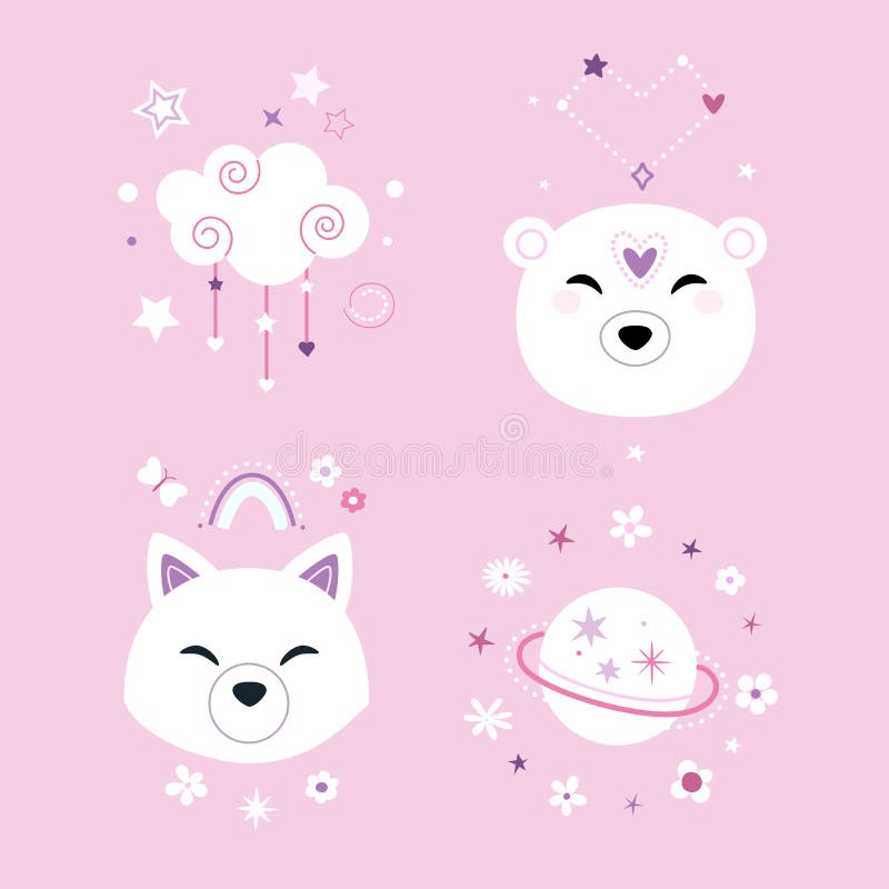 Collection with Cute Design Elements. Pastel Soft Colors. Vector. Stock ...
