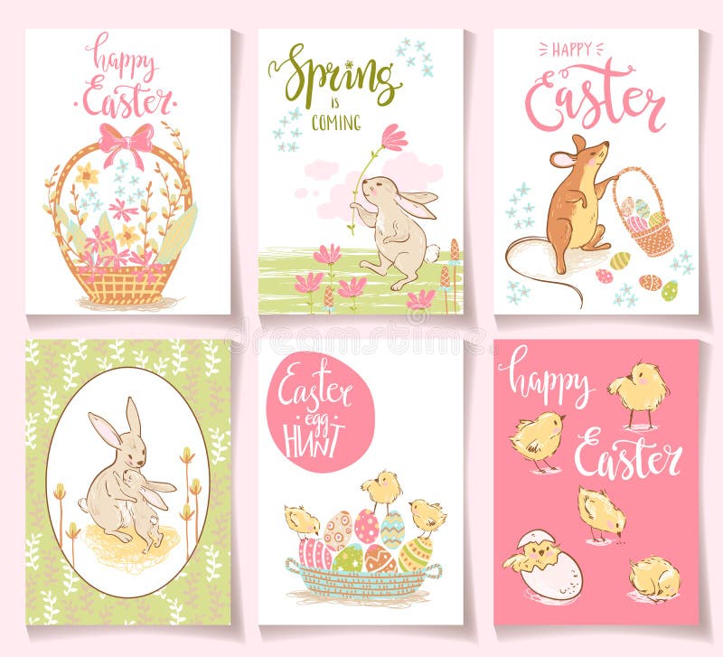 Collection of Cute Easter Cards. Vector Illustration Stock Vector ...