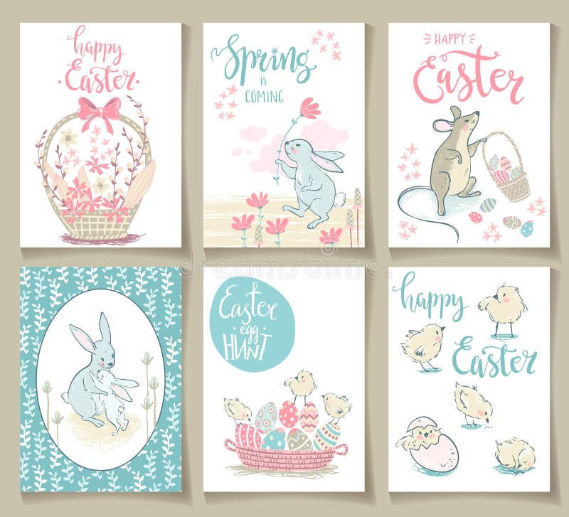 Collection of Cute Easter Cards. Vector Illustration Stock Vector ...