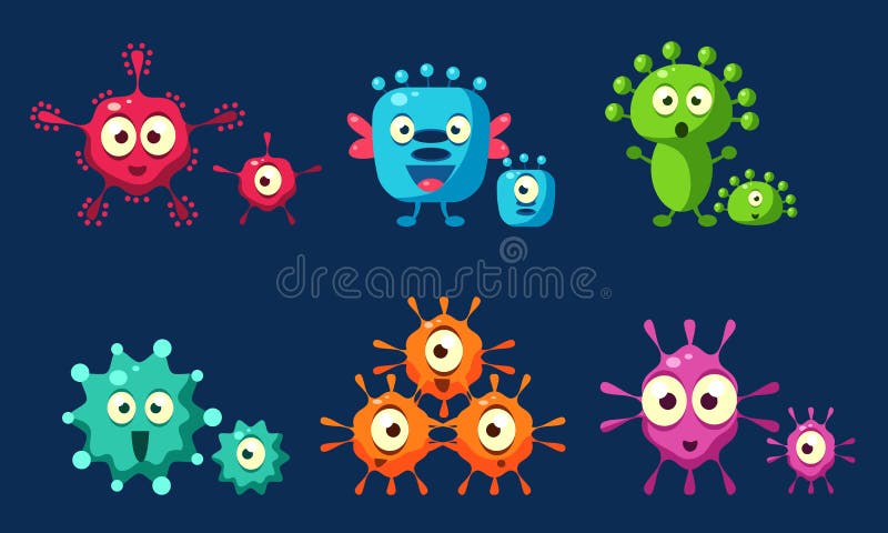 Collection of Cute Germs Set, Microbes, Bacterias, Viruses Characters ...