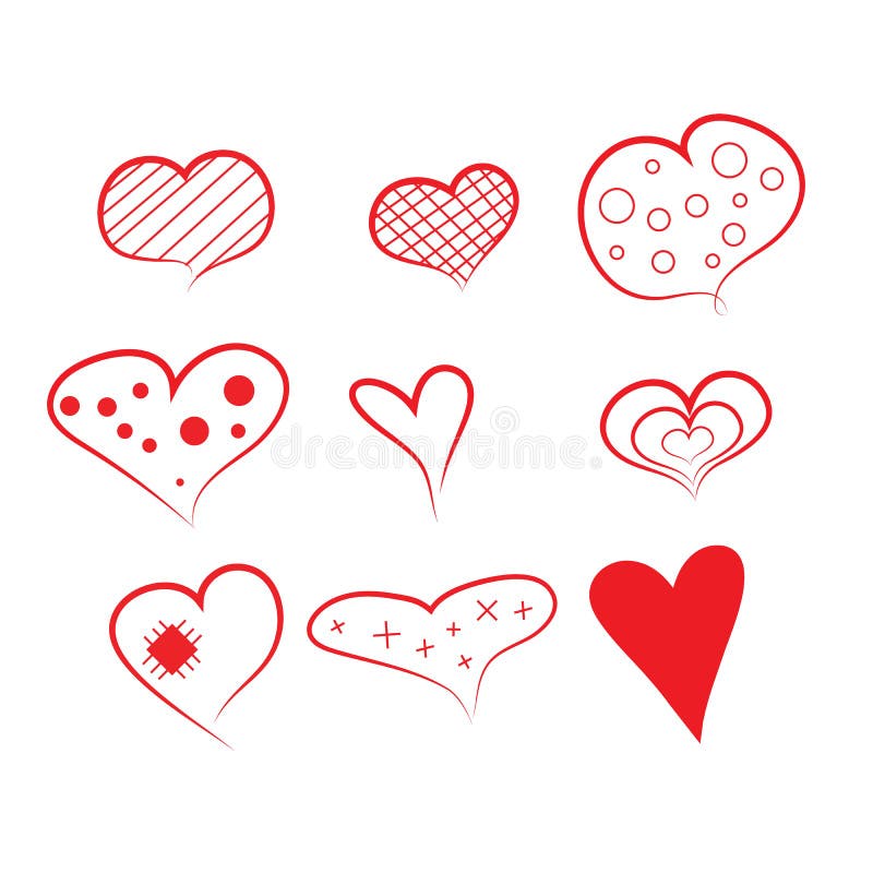 Collection of Cute Hand Drawn Hearts Stock Vector - Illustration of ...