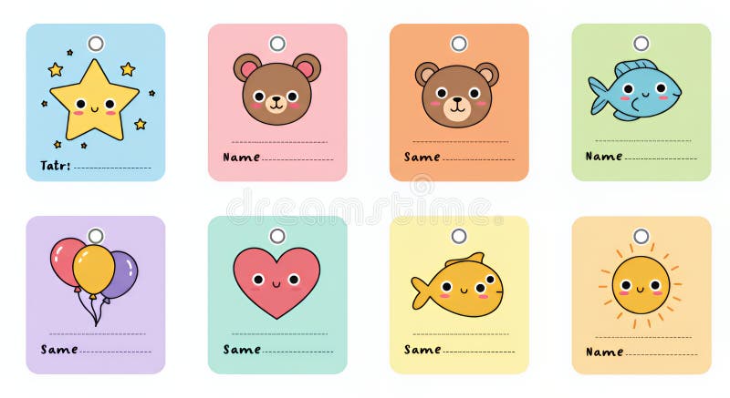 A Collection of Cute Illustrated Tags Featuring Various Adorable ...