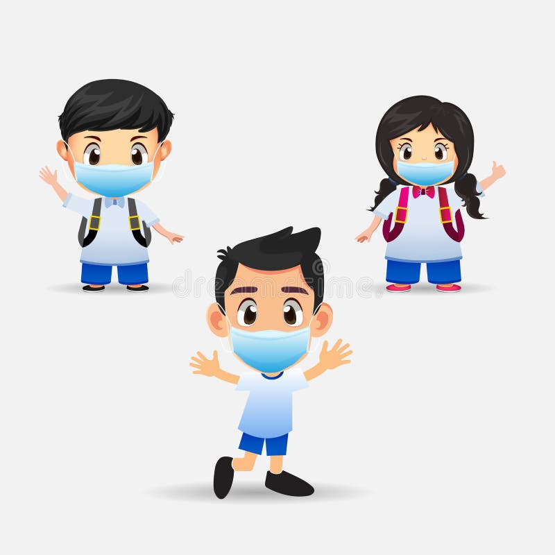 Collection of Cute Kids Cartoon Design with Using Medical Face Mask ...