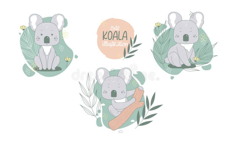 Collection of Cute Koalas Cartoon Animals. Vector Illustration Stock ...