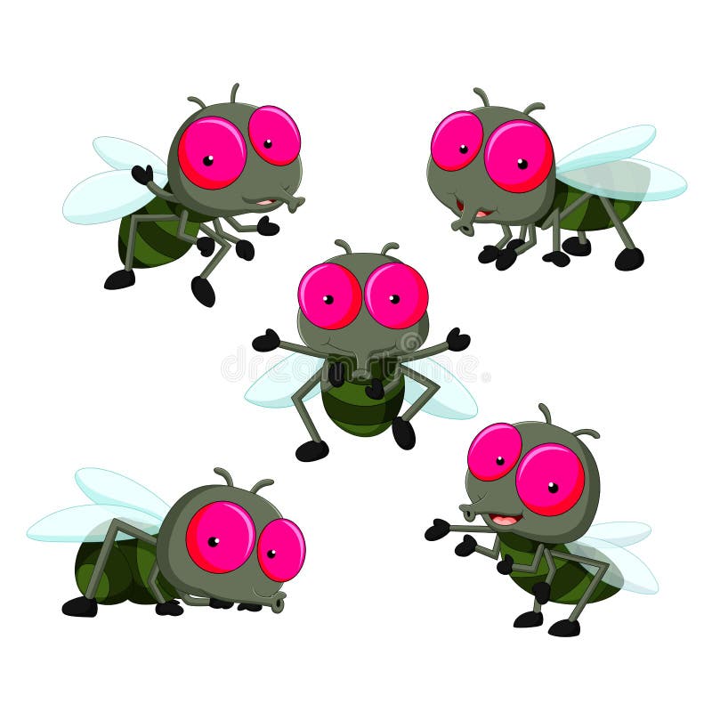 Collection Of Cute Little Cartoon Flies Stock Vector - Illustration of ...