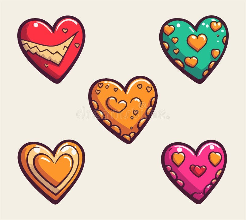 Collection of Cute Love Hearts in Cartoon Style Stock Vector ...