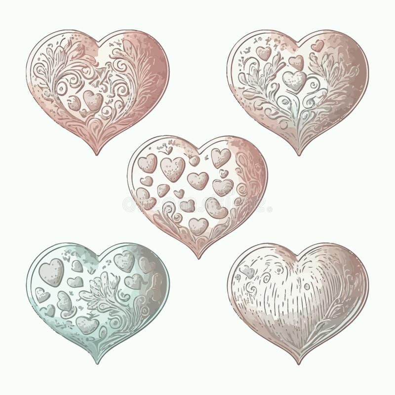 Collection of Cute Love Hearts Hand Drawn in Sketch Style Stock Vector ...