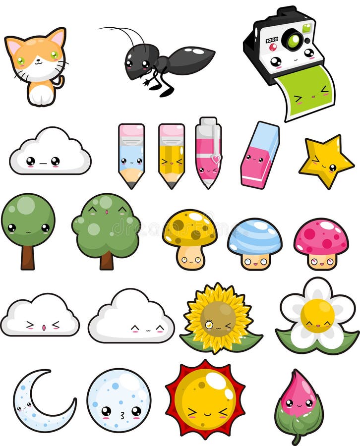 Collection of Cute Objects in White Background Stock Vector ...
