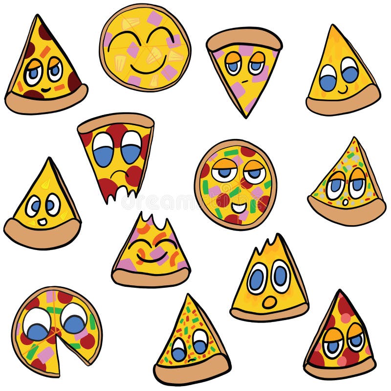 A Collection of Cute Pizza Faces Stock Vector - Illustration of fast ...
