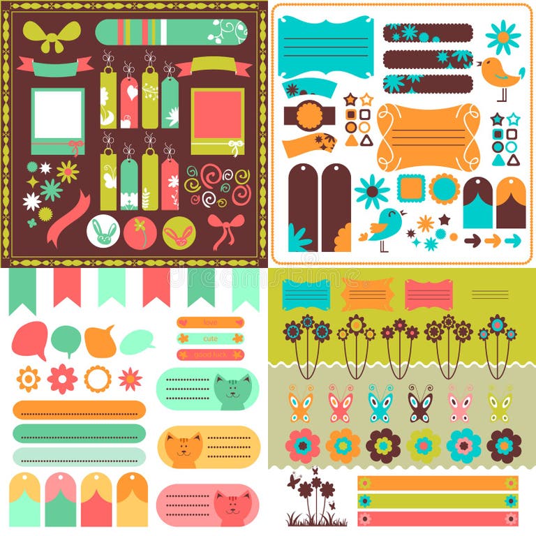 Collection of Cute Scrapbook Elements Stock Vector - Illustration of ...