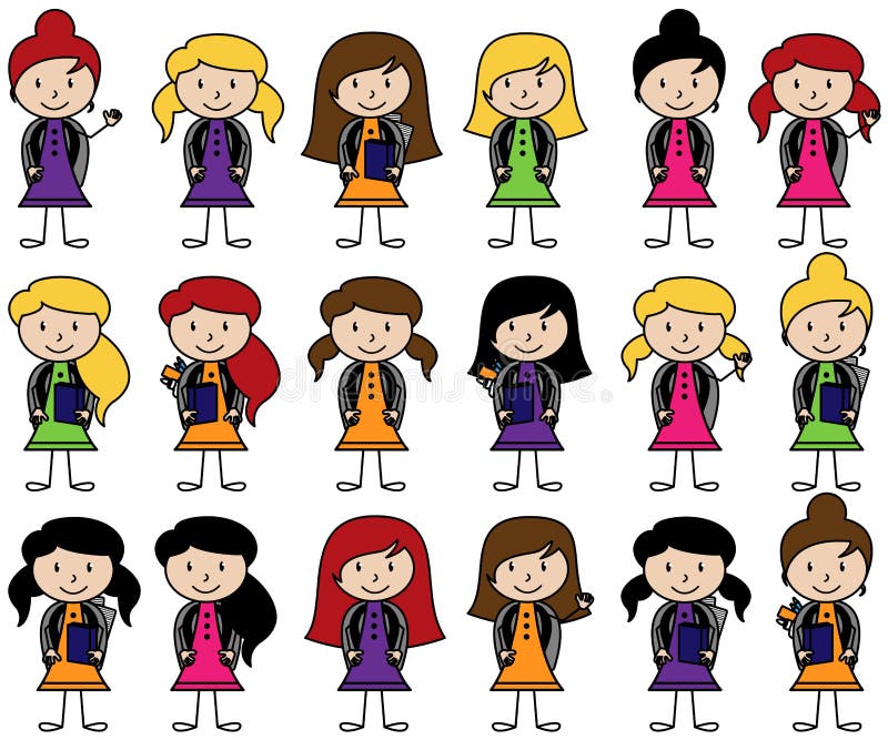 Collection of Cute Stick Figure Students in Vector Format Stock Vector ...