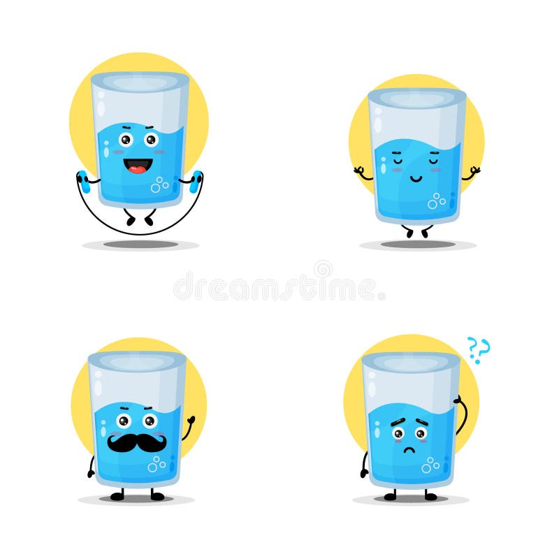 Collection of Cute Water Glass Characters Stock Vector - Illustration ...