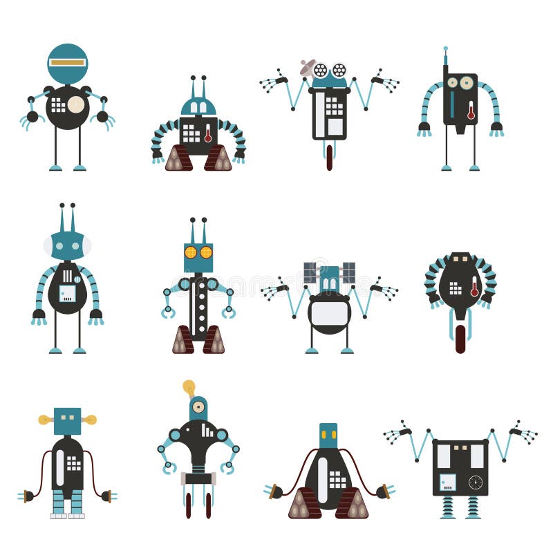 Collection of Cyan Robot Icons Stock Vector - Illustration of ...