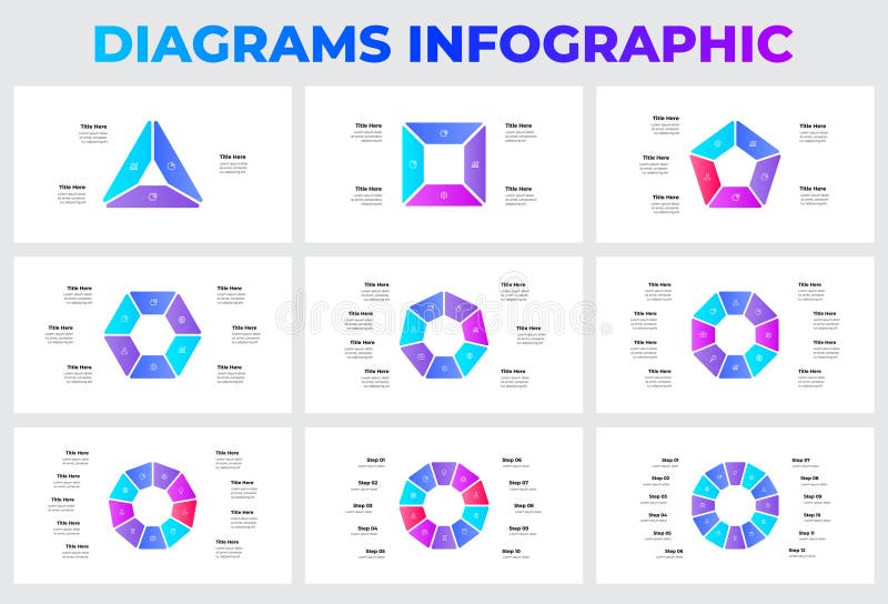 Collection of Cycle Infographic Diagrams Divided into Segments from 3 ...