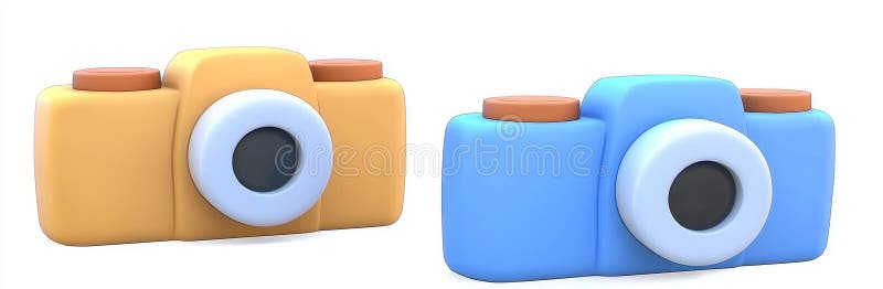 Collection of 3D Camera Icons and Objects in Cartoon Style on a ...