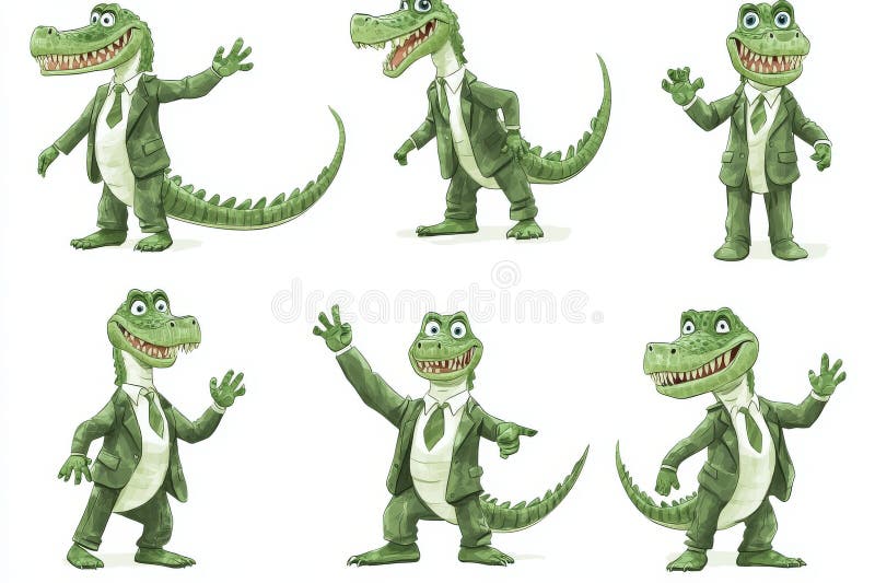 Collection of 2D Crocodile Avatars with Plain White Backgrounds. Stock ...