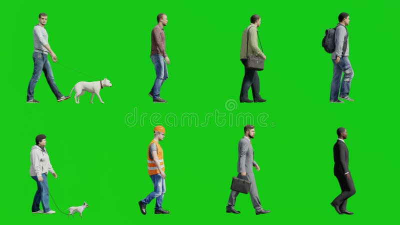Collection of 3D Human in Different Professions Walking on Green Screen ...