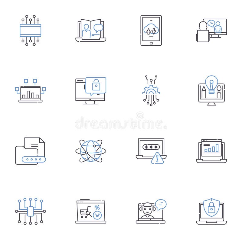 Collection D'icônes De Ligne Algorithmique. Informatique Automatisation ...