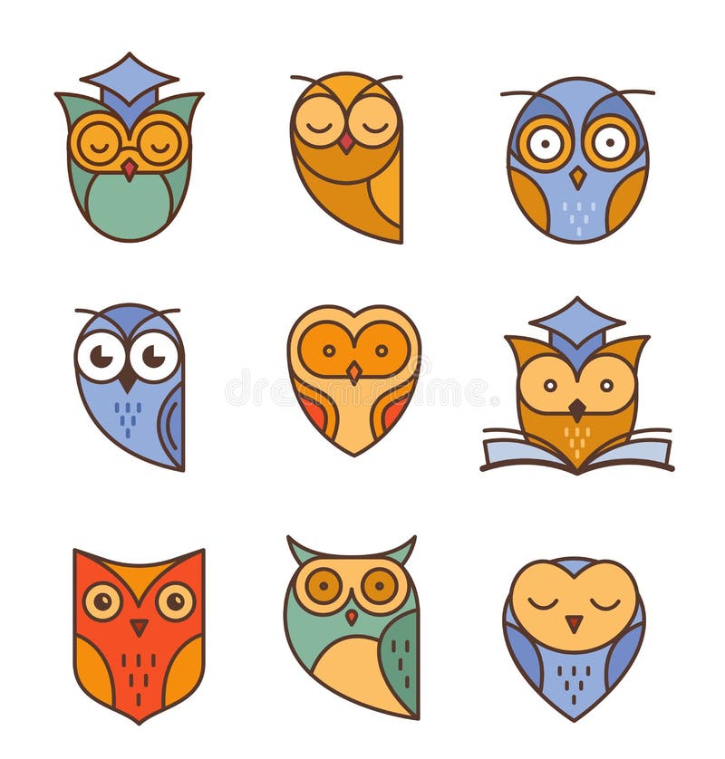 Collection D'icônes D'ensemble De Hibou Illustration de Vecteur ...