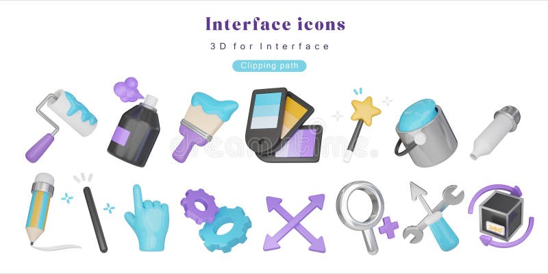 Collection of 3D Icons for Interface Design, Including Buttons, Cursors ...