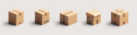 Collection of 3D Models of Cardboard Boxes in Various Configurations ...