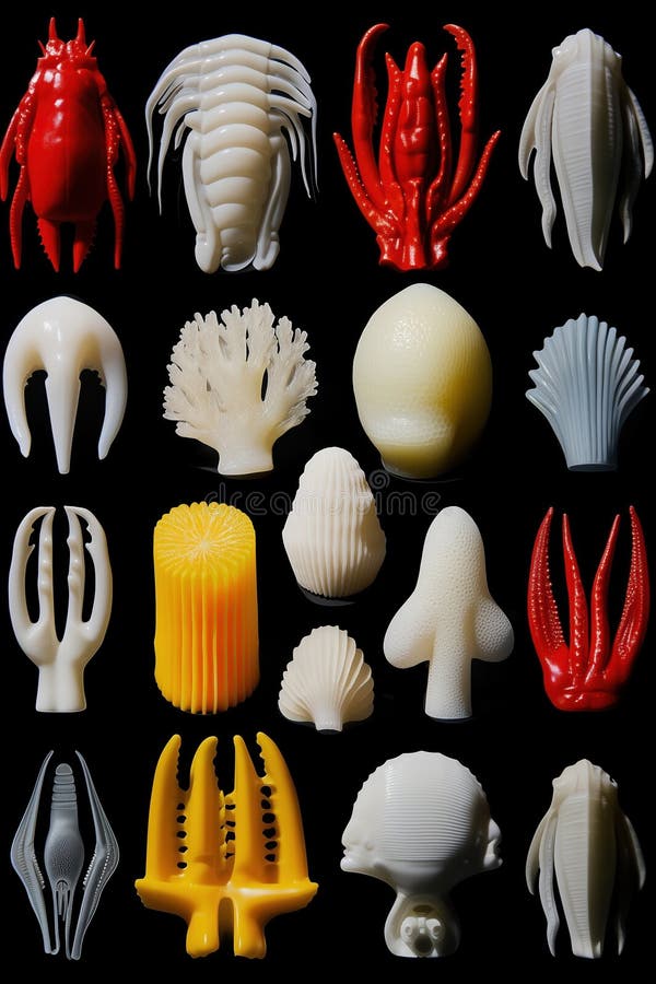 Collection of 3D-Printed Coral and Sea Creature-Inspired Forms in Red ...