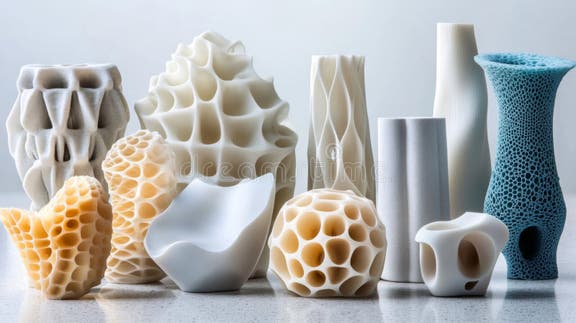 Collection of 3D Printed Sculptures with Organic Geometric Forms Stock ...