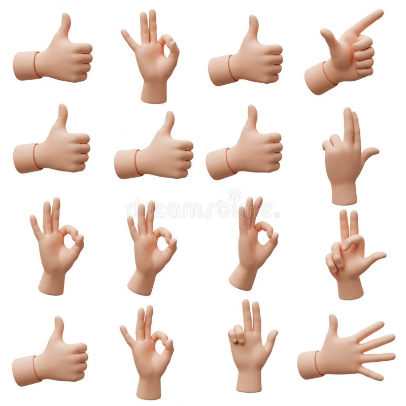 A Collection of 15 3D-rendered Hand Emojis, Each Displaying a Different ...