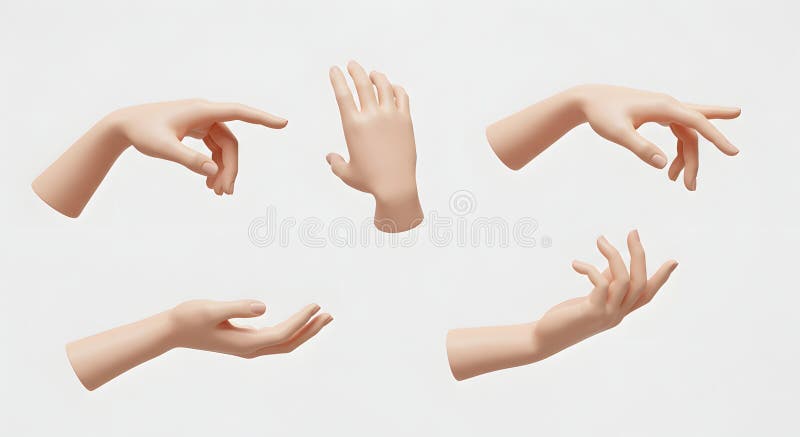 3D Rendered Hands Gestures Set Stock Illustration - Illustration of ...