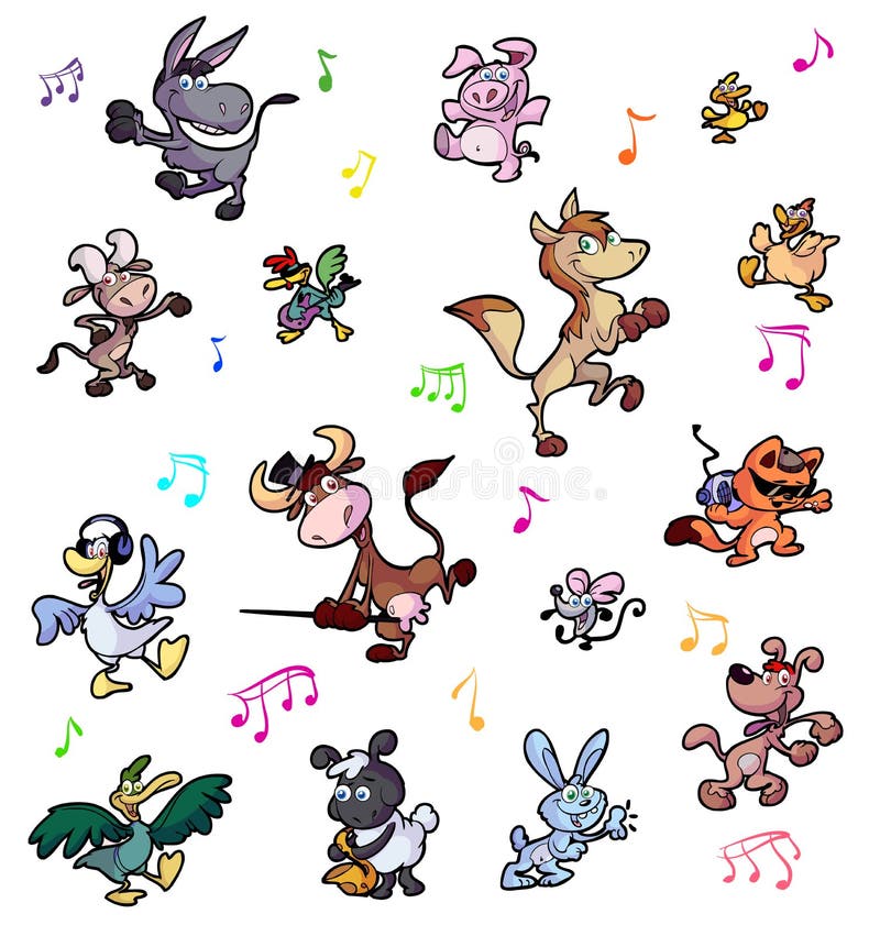 Collection of Dancing Crazy Farm Animals Stock Vector - Illustration of ...