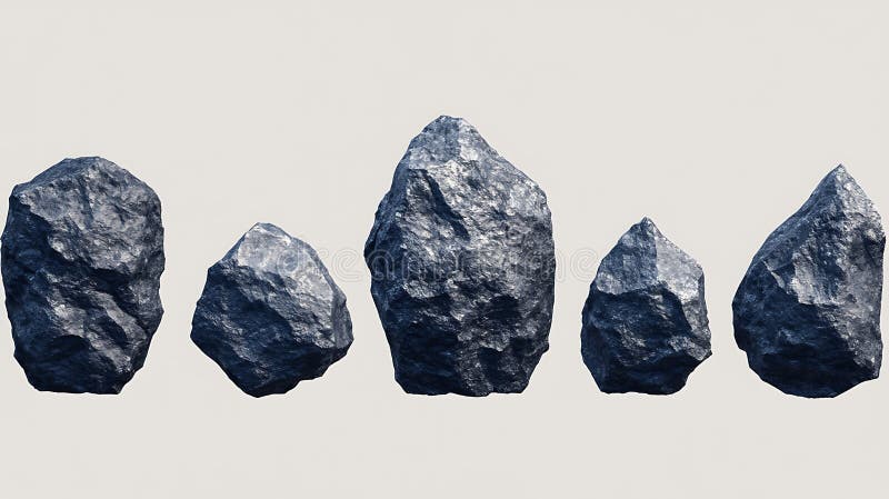 Collection of Dark Gray Rocks with Rough Texture on White Background ...
