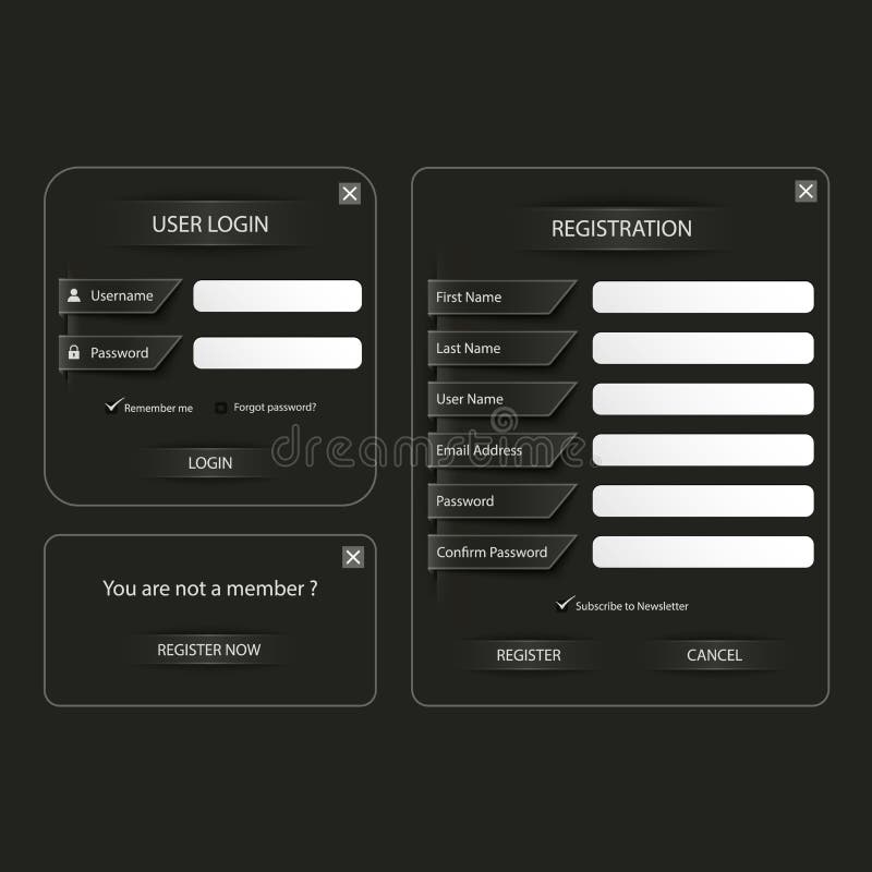 Collection Dark Log in and Register Web Screen Template Stock Vector ...