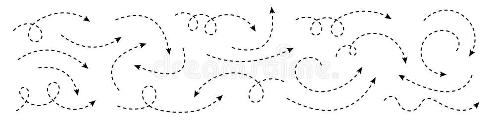 Collection of Dashed Curved Hand Drawn Arrows. Stock Illustration ...