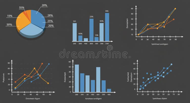 A Collection of Data Visualizations Includes a Pie Chart, Two Bar ...