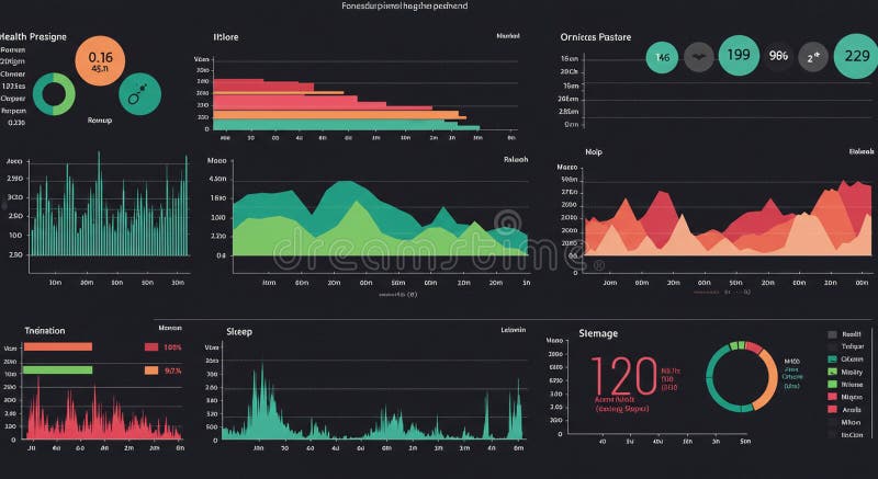 Collection of Data Visualizations Including Bar Graphs, Line Charts, Pie Charts, and Area Stock ...