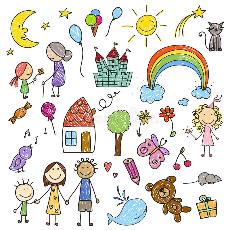 Collection De Dessins D'enfants Illustration Stock - Illustration du ...