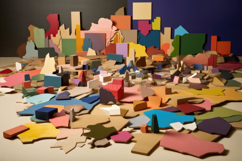 Collection of Deconstructed and Fragmented Shapes in Different Colors ...