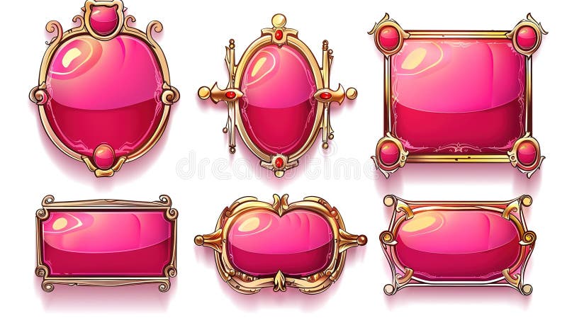 Collection of Decorative Banners with Gems and Wings, Ideal for Game ...