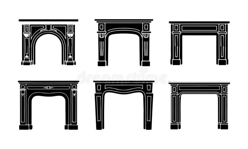 Collection of Decorative Fireplace Mantels Vector Art Elegant Design ...