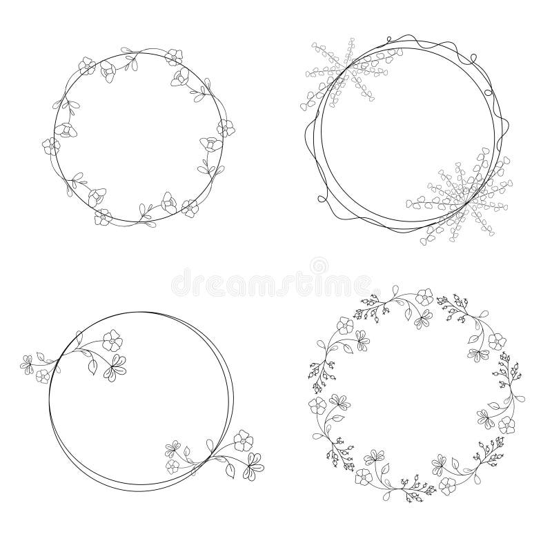 Collection of Decorative Frames with Plants Style Outline Stock Vector ...